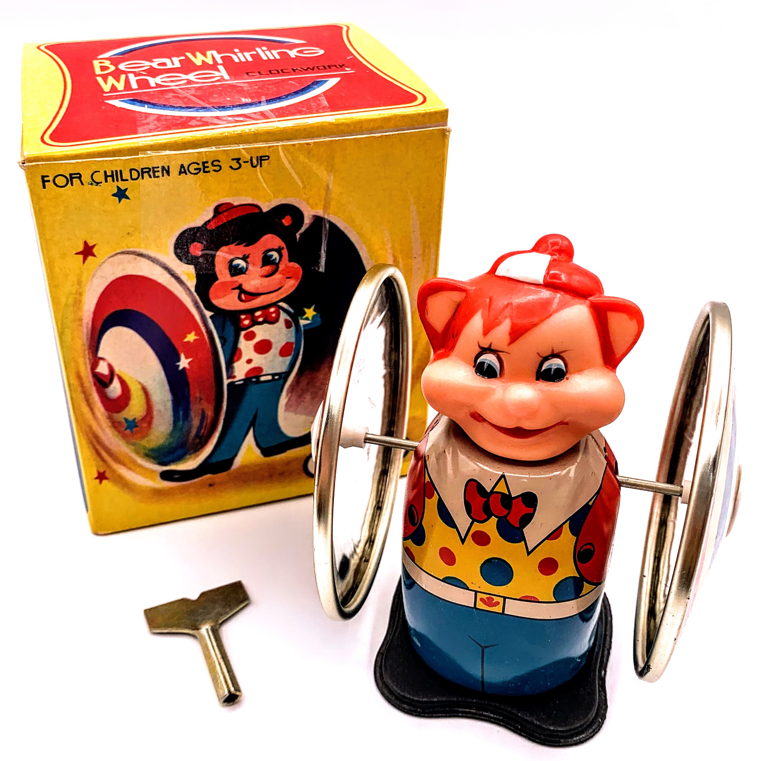 Bear Whirling Wheel Wind-Up Tin Toy - Parry's Vintage