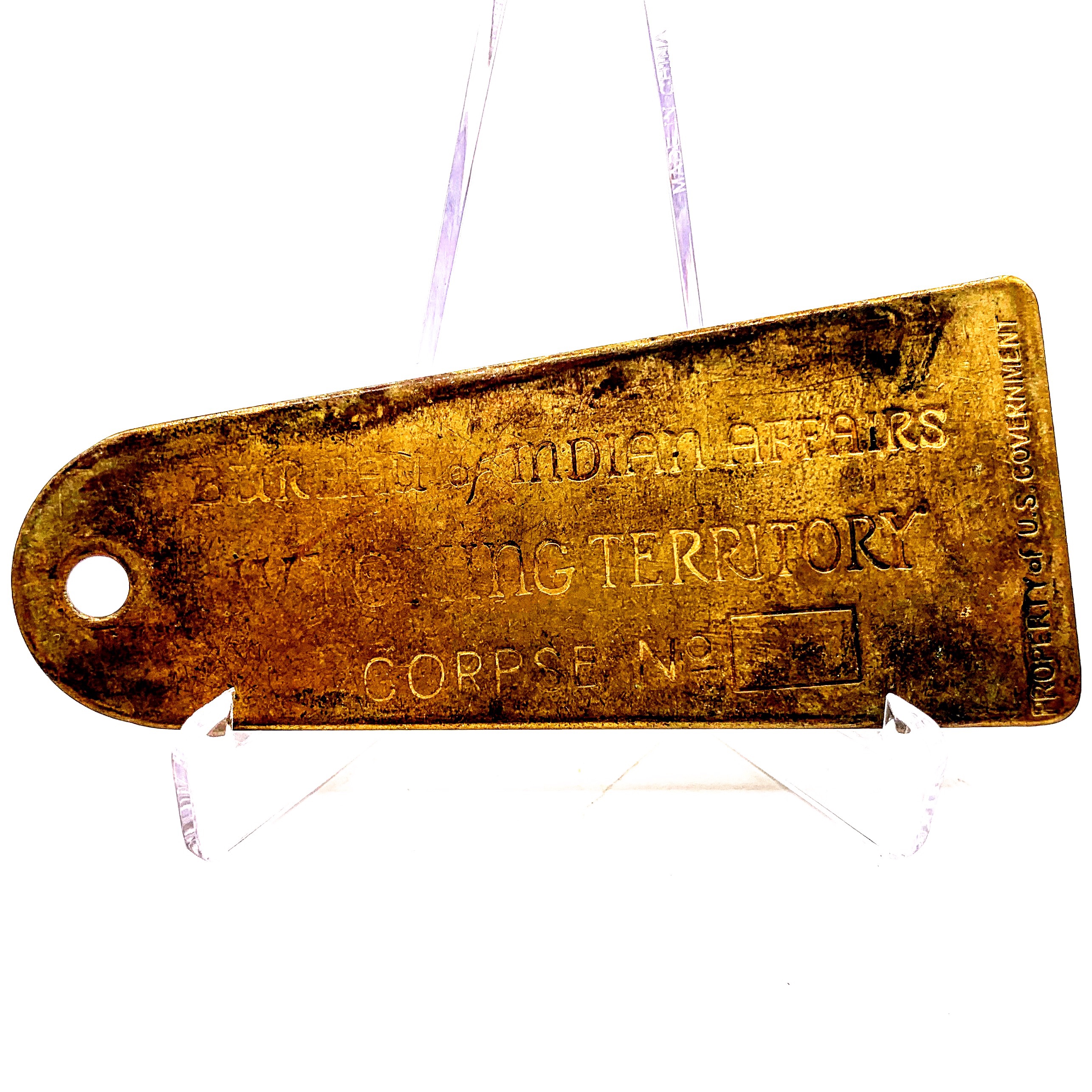Bureau of Indian Affairs Brass Corpse Tag - Wyoming Territory - Parry's ...