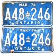 Pair Of 1974 Ontario License Plates Parry s Vintage