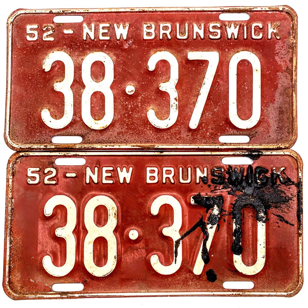 Pair of 1952 New Brunswick License Plates - Parry's Vintage