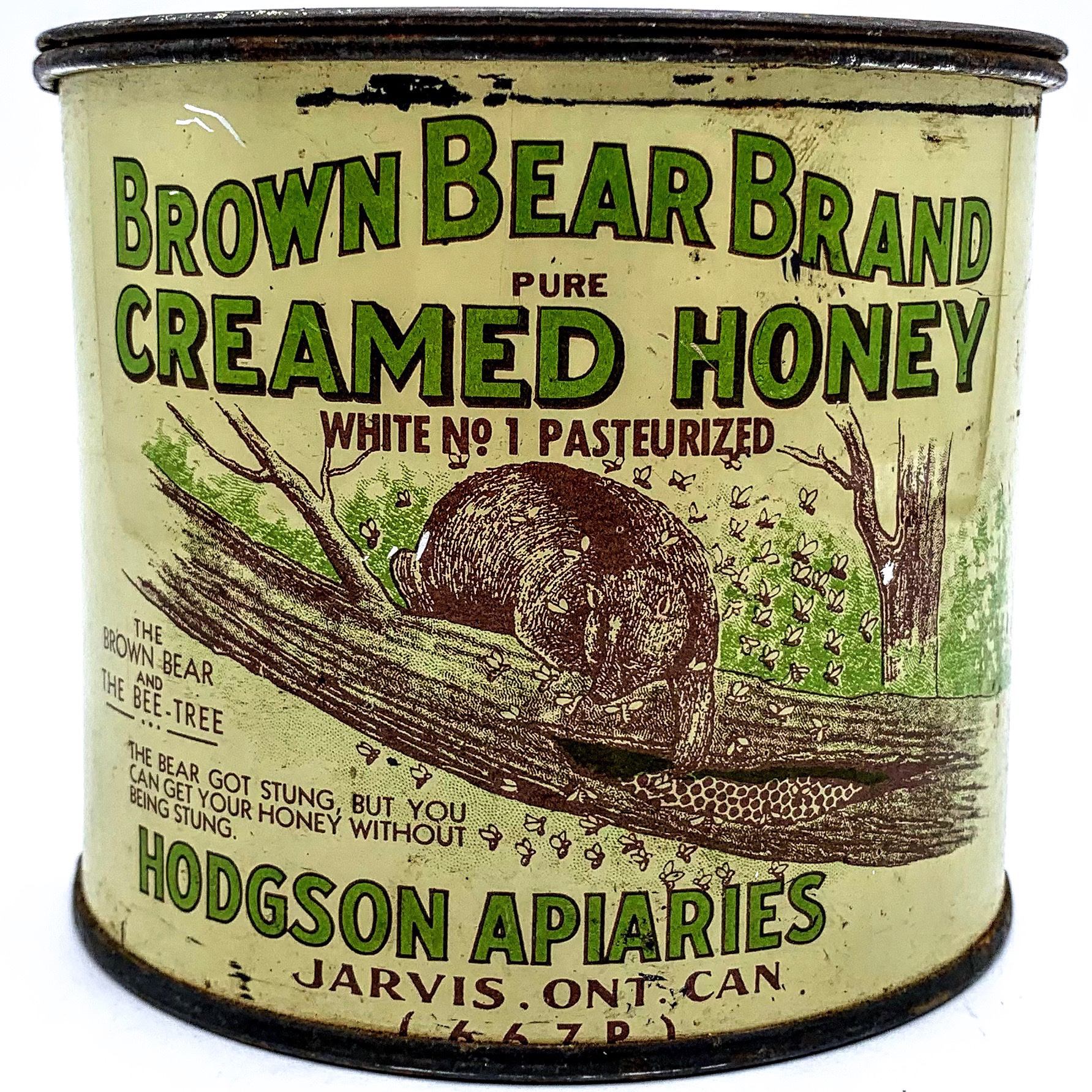 Brown Bear Brand 2lb Creamed Honey Tin - Jarvis ON - Parry's Vintage