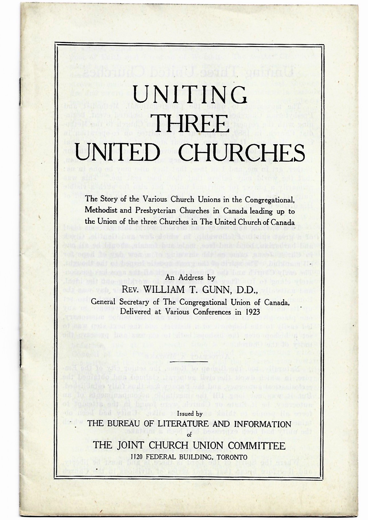 Uniting Three United Churches Publication - Parry's Vintage