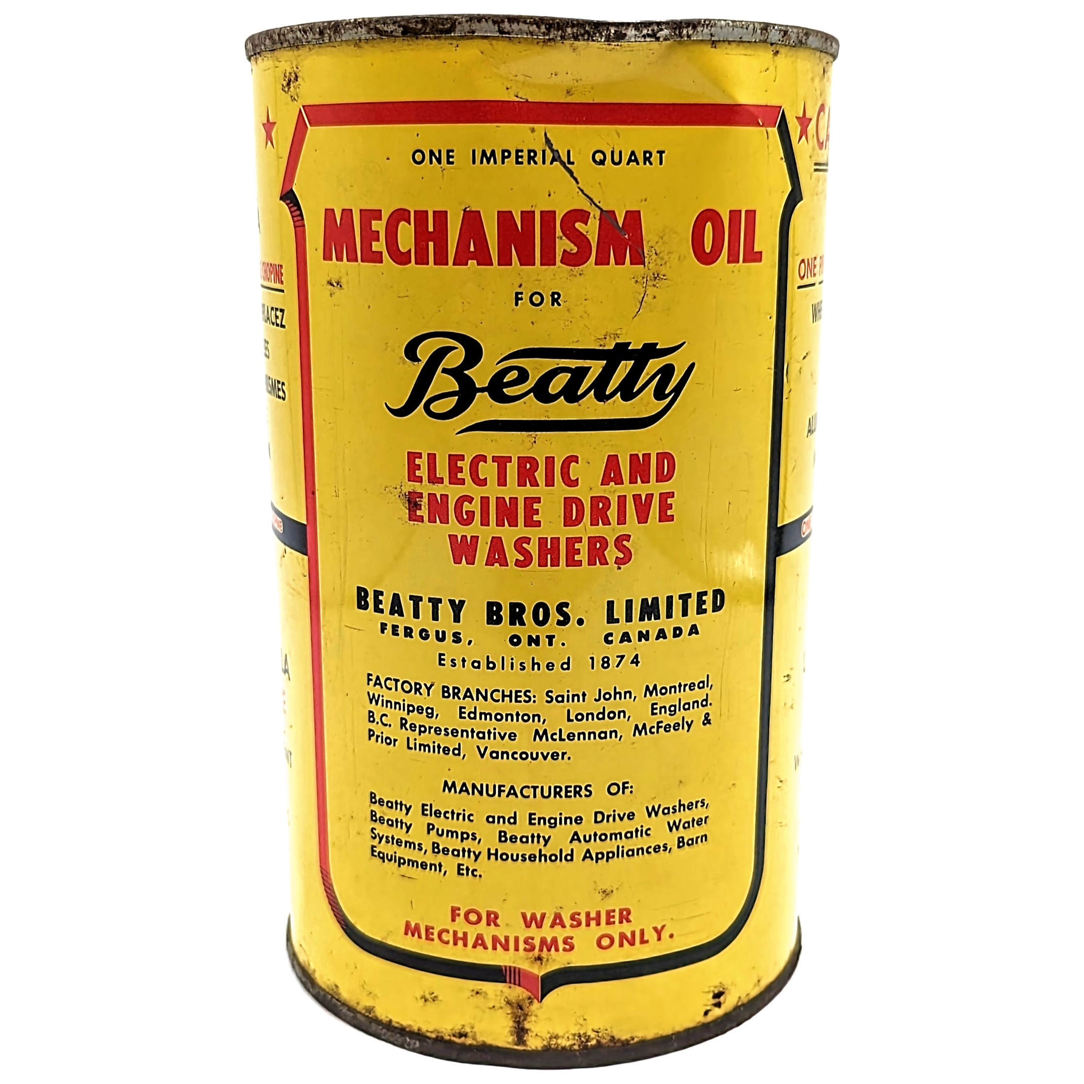 Beatty Mechanism Oil Quart Can - Parry's Vintage