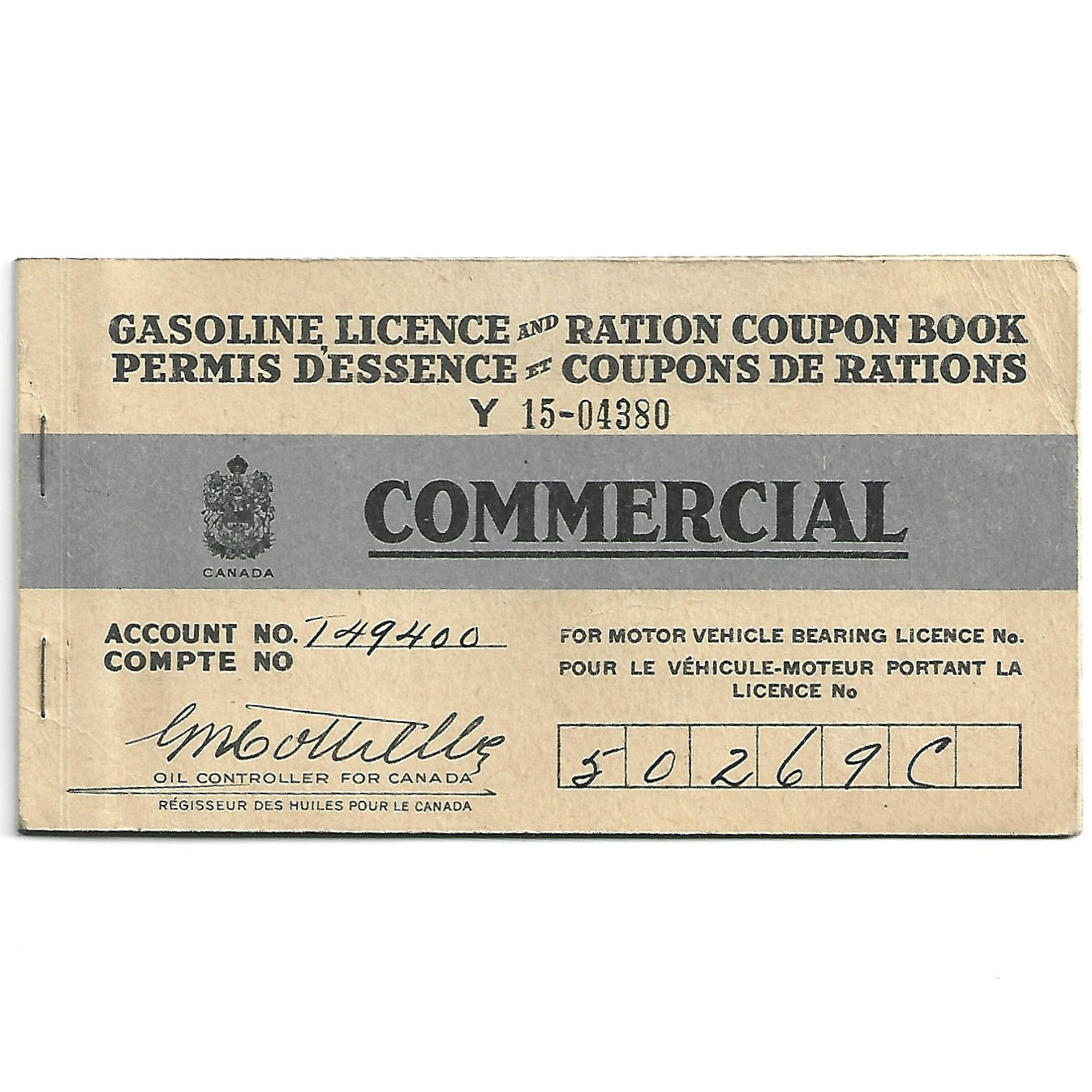 WWII Canadian Commercial Gasoline Ration Book - Parry's Vintage