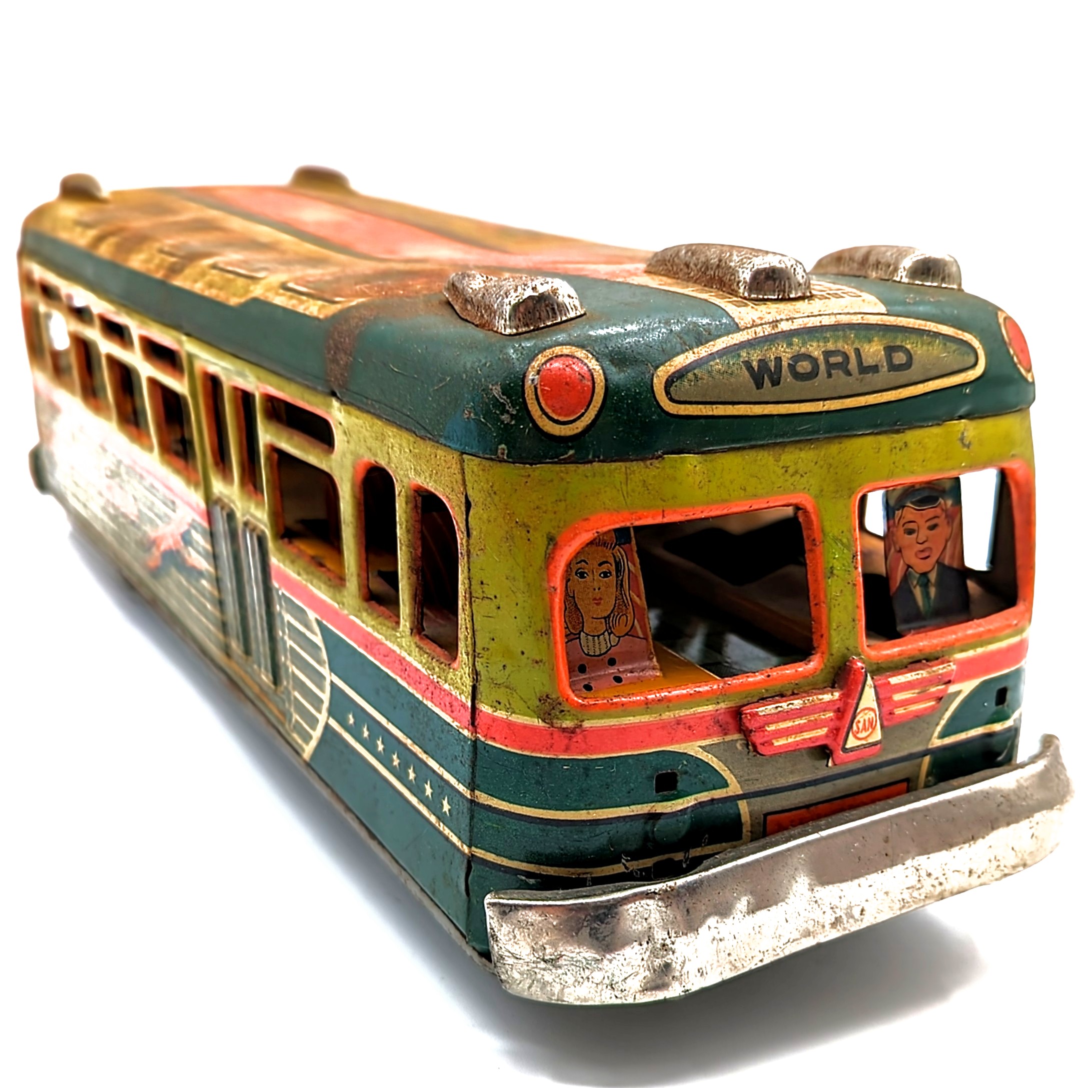 Red Ribbon Greyhound Lines Tin Friction Bus - Parry's Vintage