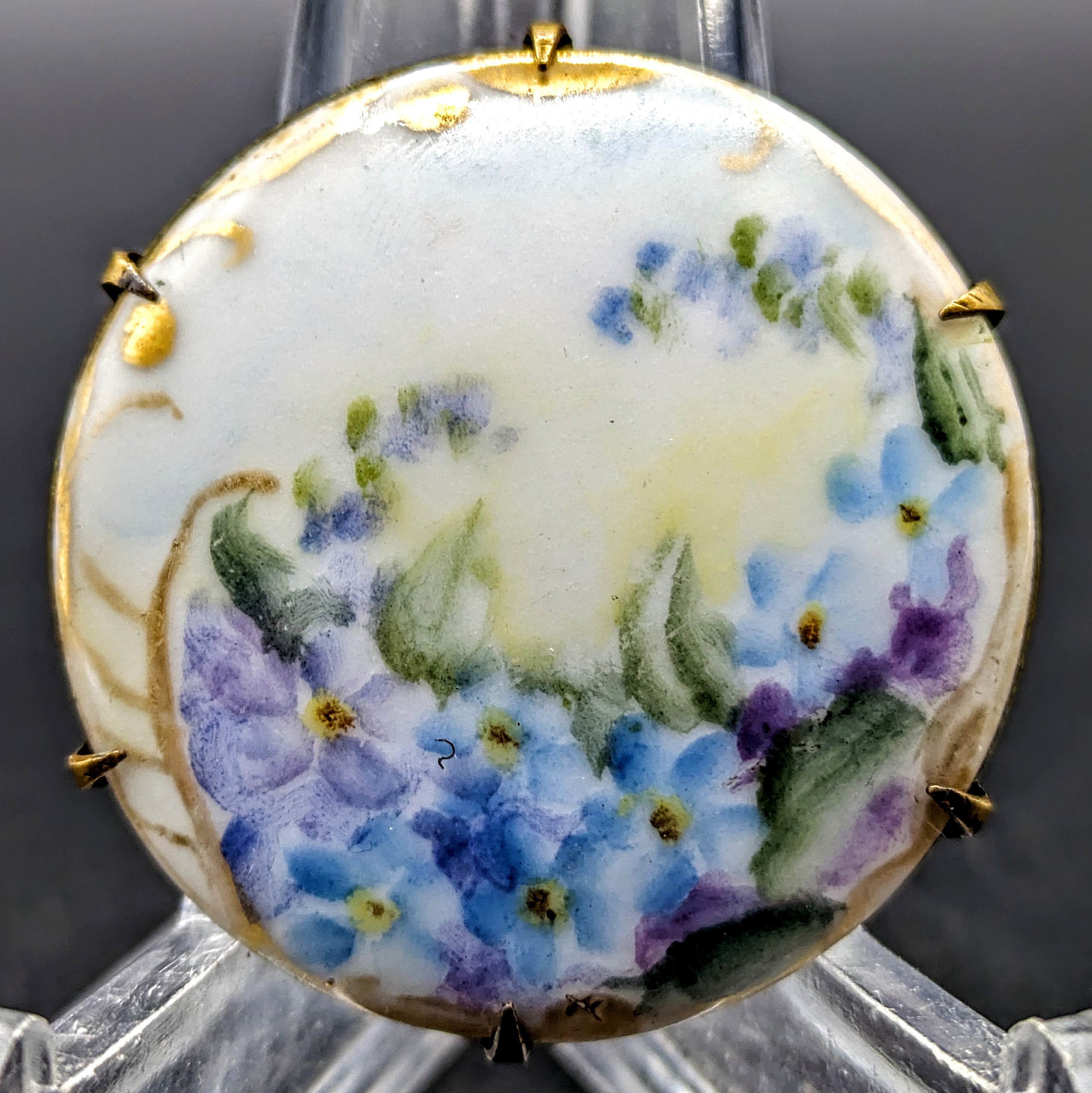 Hand Painted Porcelain Floral Brooch - Parry's Vintage
