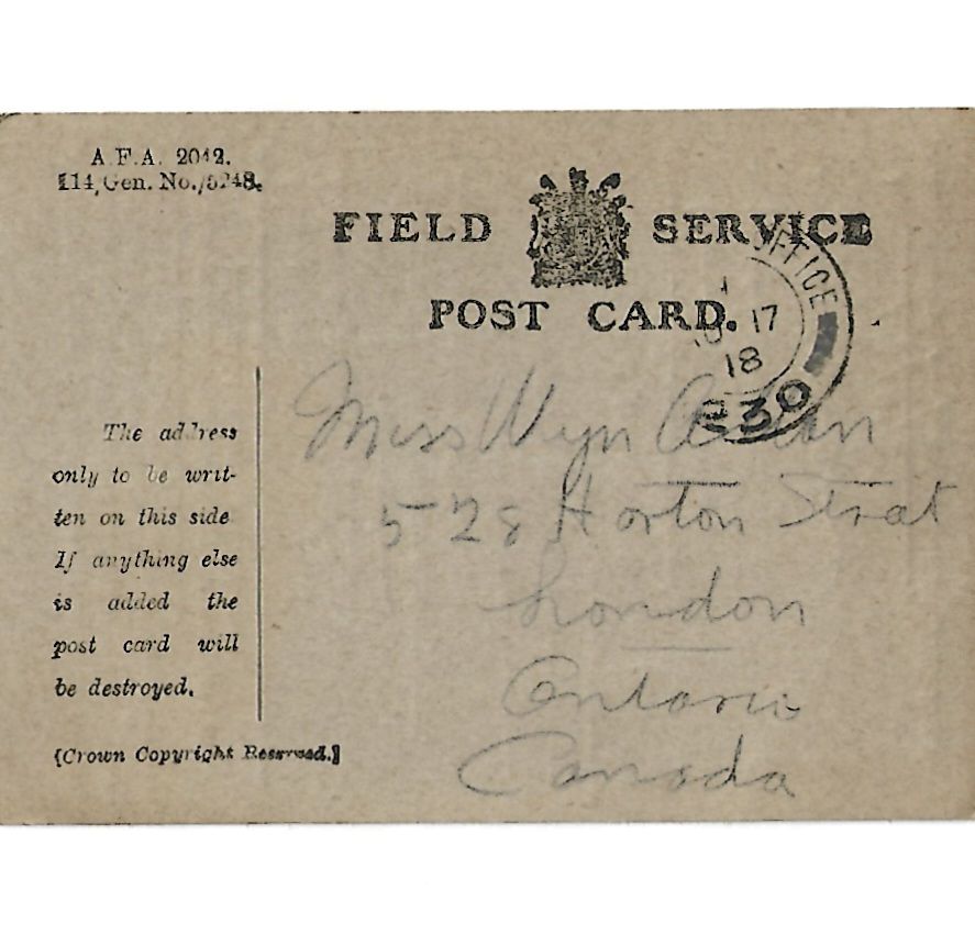 WWI Field Service Postcard - Parry's Vintage