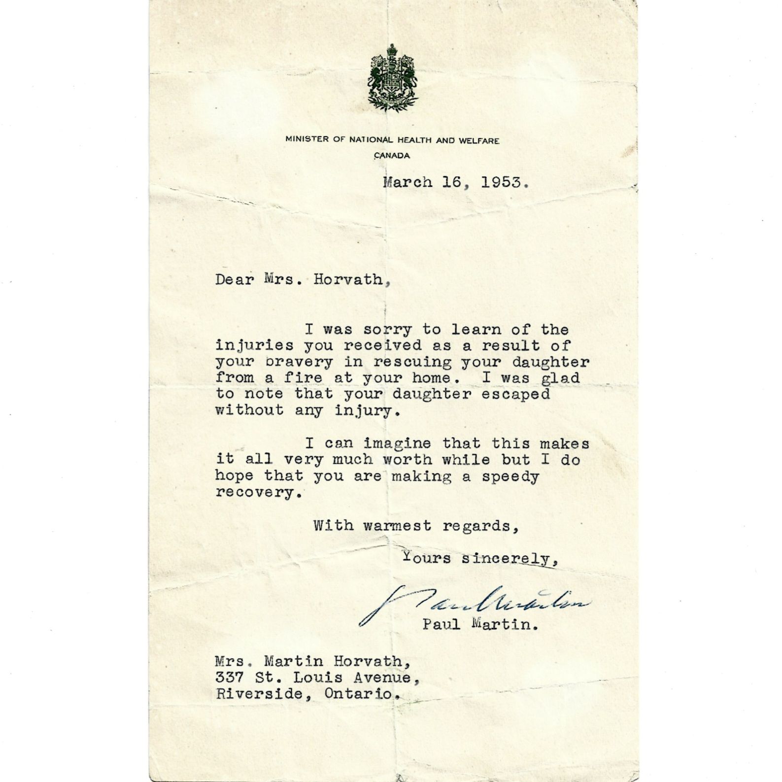 1953 Paul Martin Signed Letter - Parry's Vintage