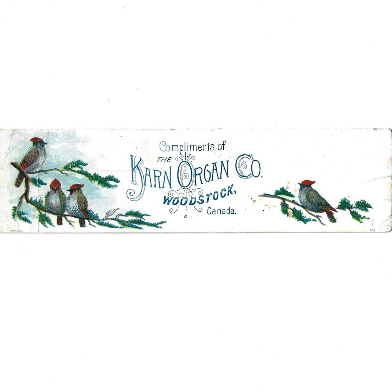 Karn Organ Co. Bookmark - Woodstock ON - Parry's Vintage