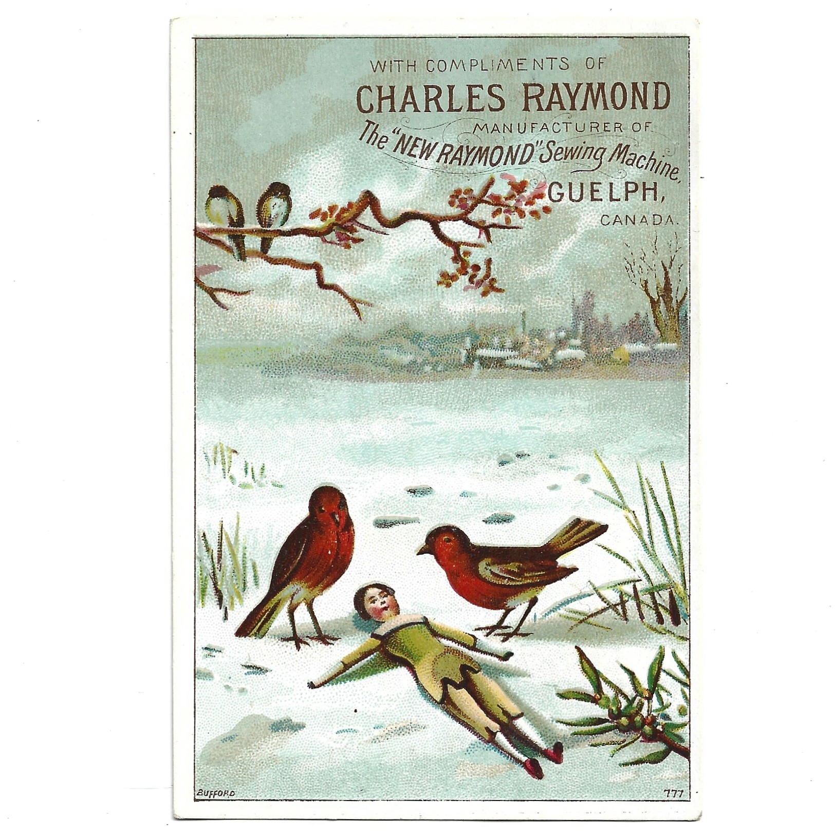 New Raymond Sewing Machine Trade Card - Guelph ON - Parry's Vintage