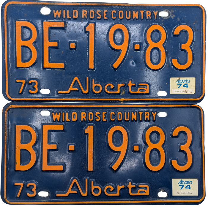 Pair 1973 Alberta License Plates - Parry's Vintage