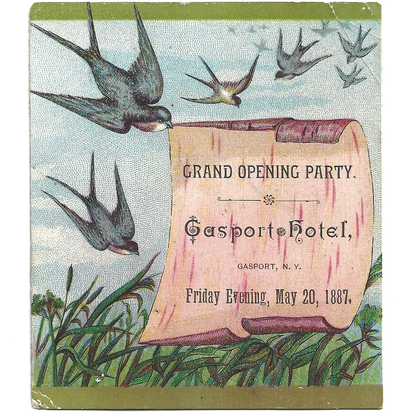 1887 Gasport Hotel Grand Opening Invite - Parry's Vintage