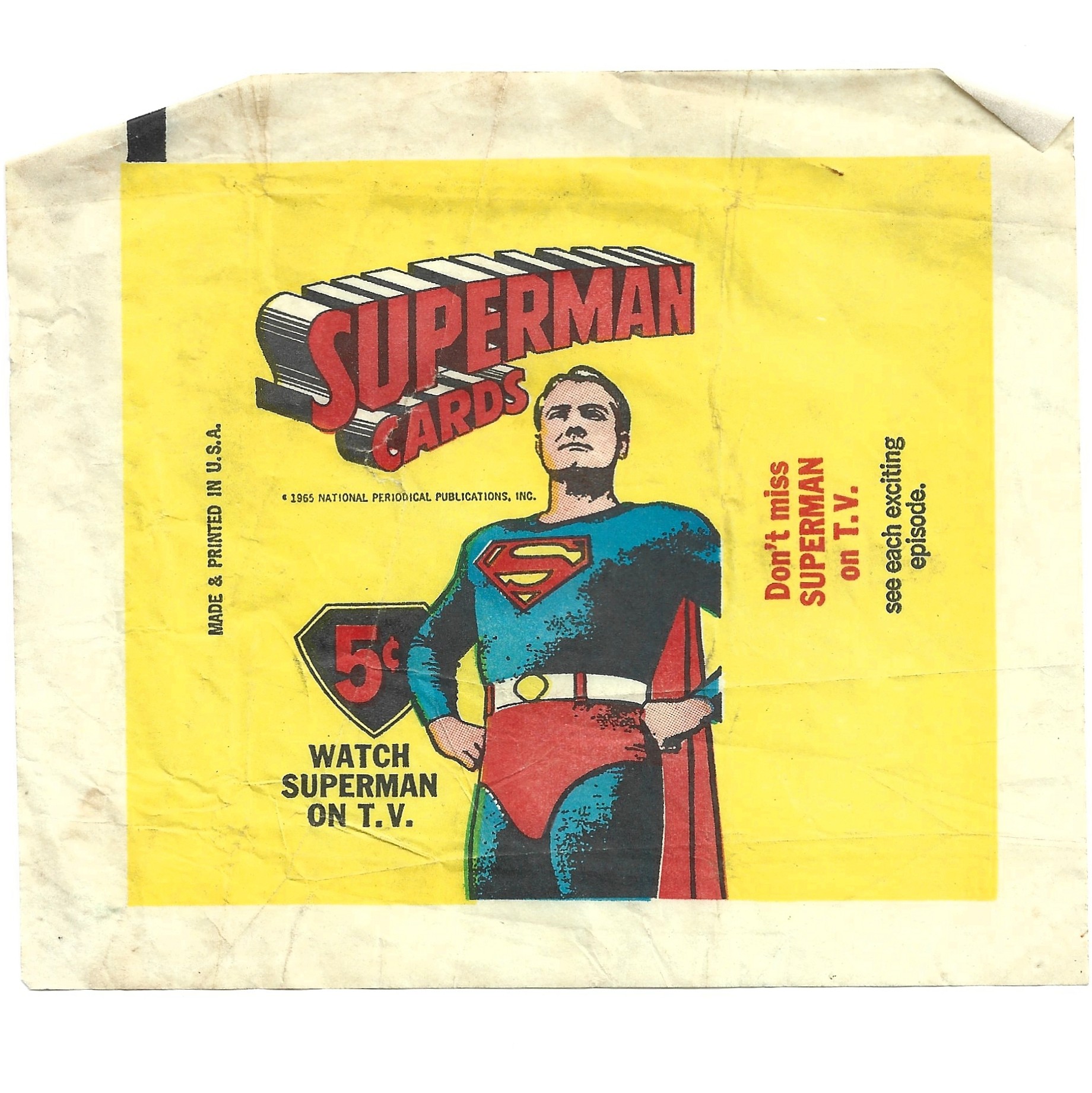 1965 Superman Cards 5 Cent Wax Wrapper - Parry's Vintage