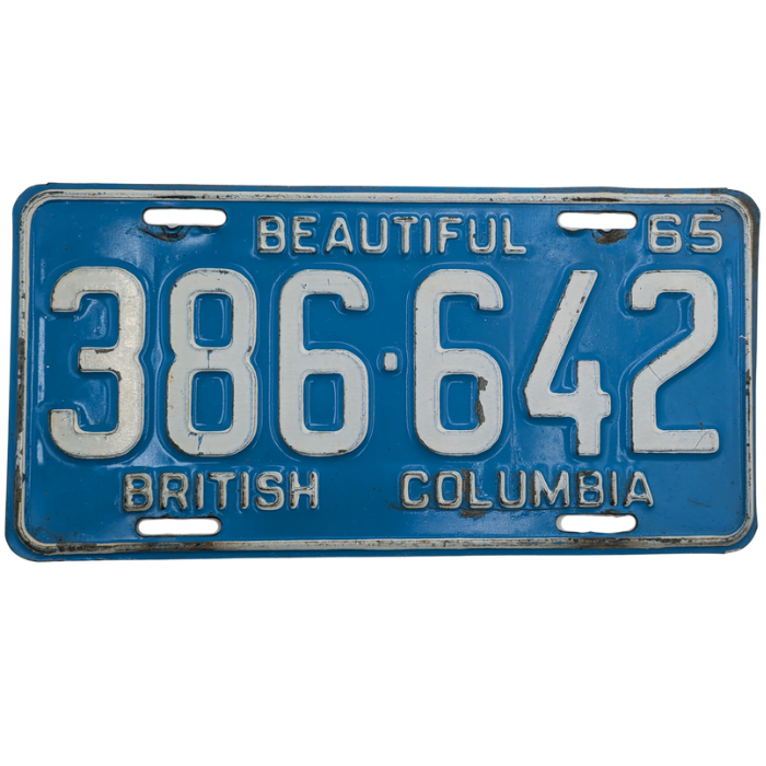 1965 British Columbia License Plate - Parry's Vintage
