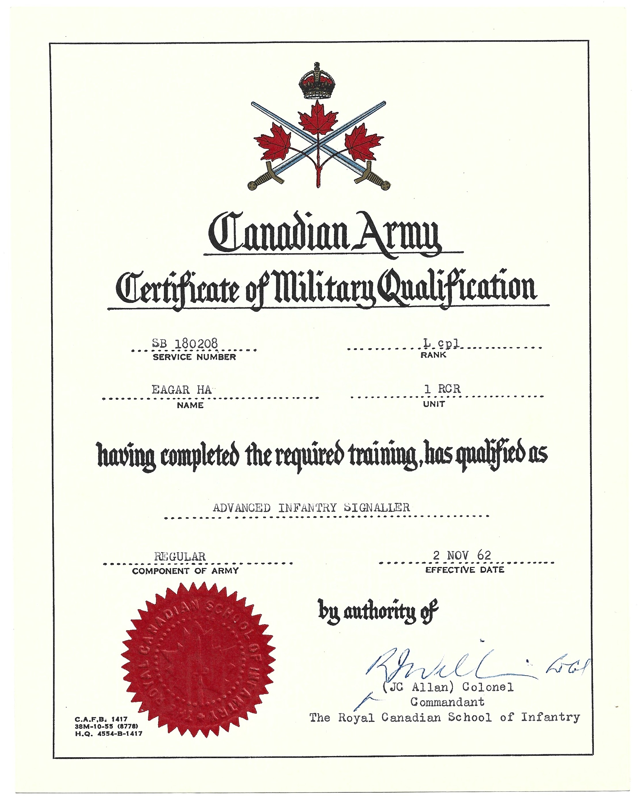Canadian Army Certificate of Military Qualification - Parry's Vintage
