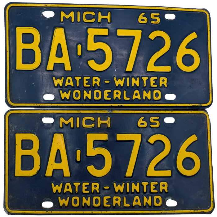 Pair of 1965 Michigan License Plates - Parry's Vintage