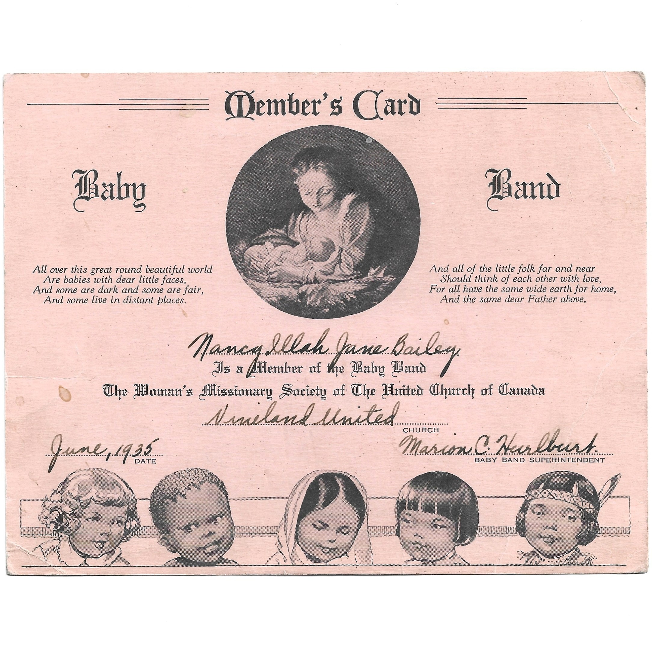 1935 Baby Band Member's Card - Parry's Vintage