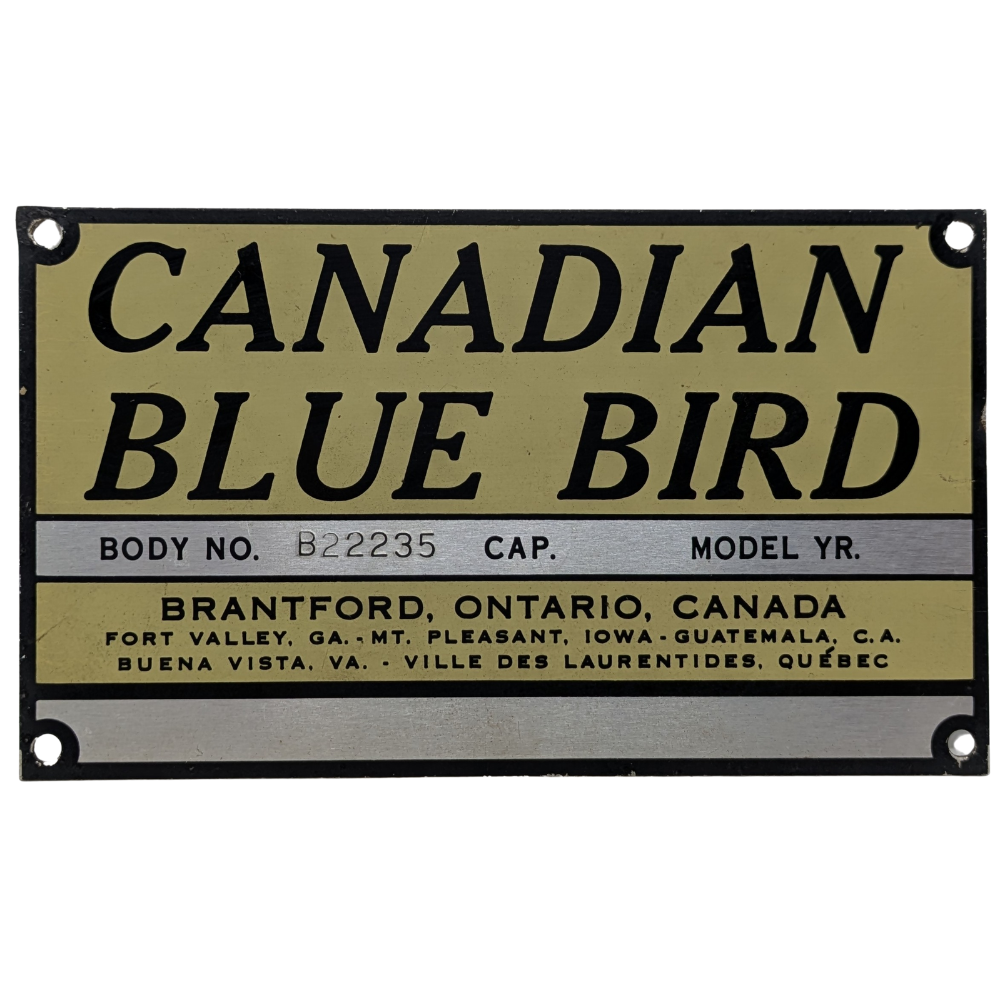 Canadian Blue Bird Serial Tag - Brantford ON - Parry's Vintage