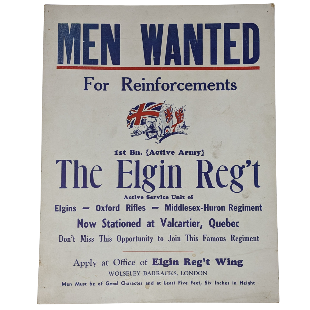 WWII Elgin Regiment Enlistment Poster - London ON - Parry's Vintage