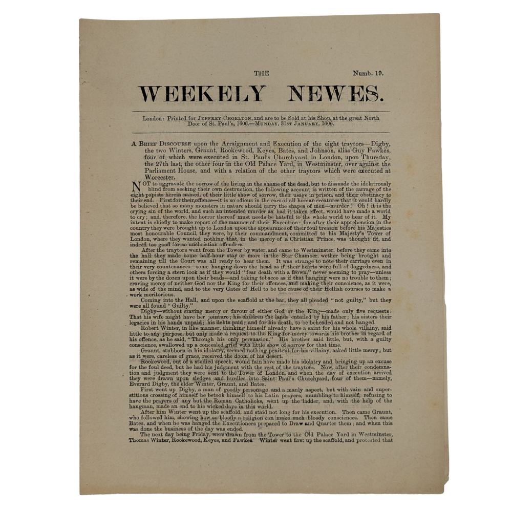 The Weekely Newes London - Guy Fawkes Execution - Parry's Vintage