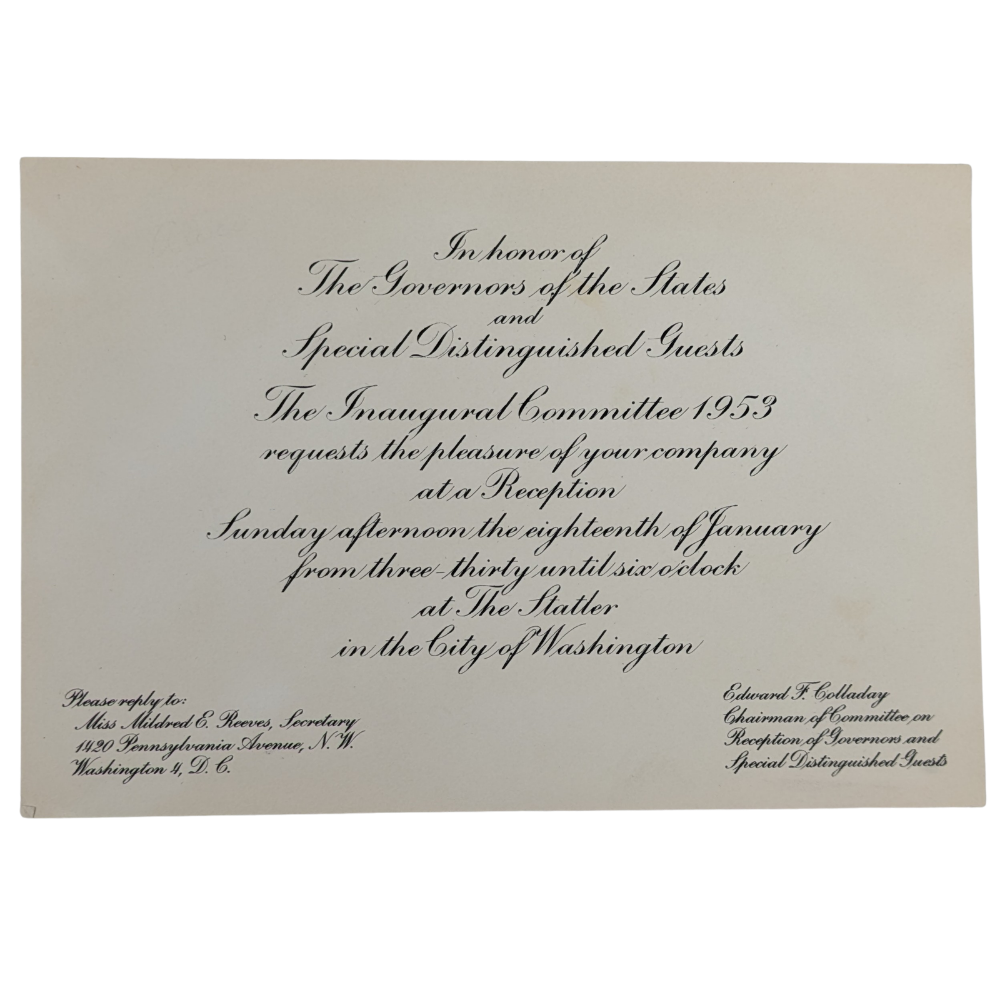 1953 Inaugural Committee Reception Invitation - Washington - Parry's ...