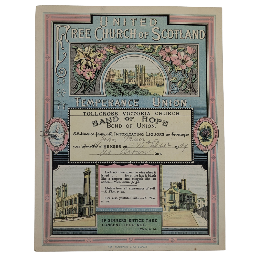 1909 United Free Church of Scotland Temperance Union Pledge - Parry's ...