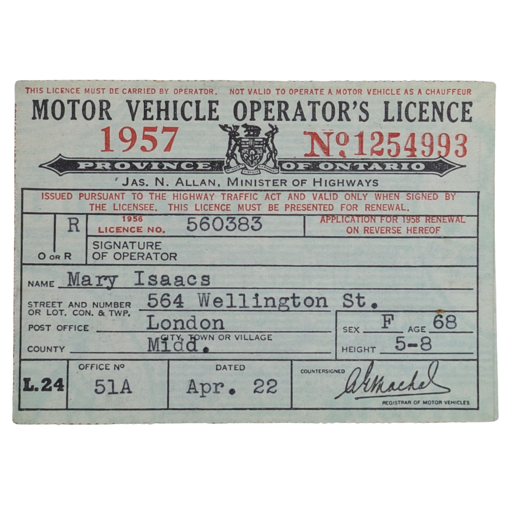 1957 Motor Vehicle Operator's Licence - Parry's Vintage